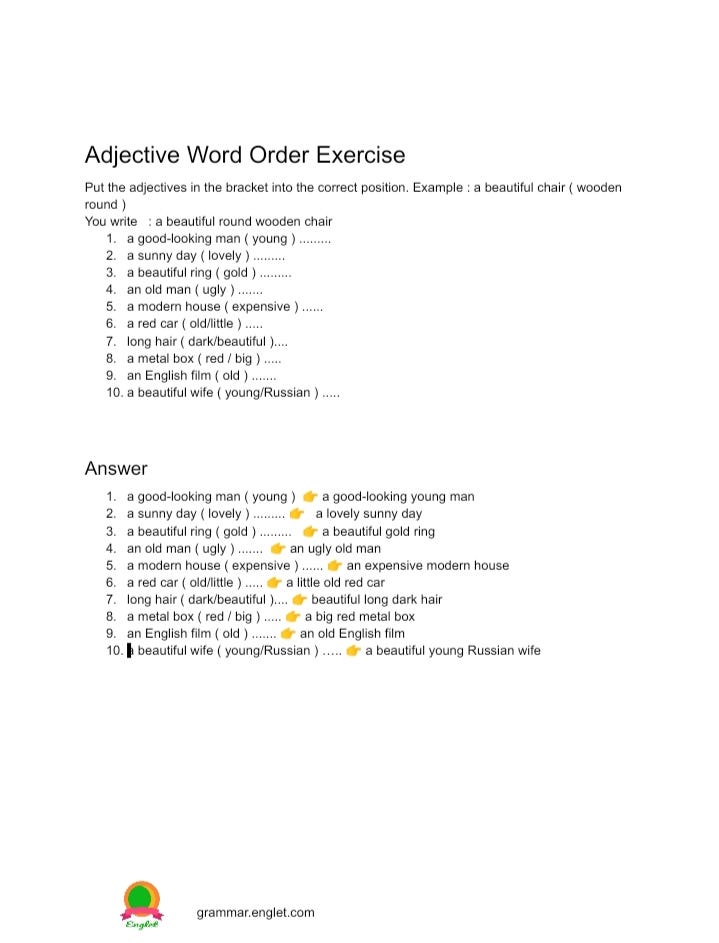 Order Of Adjectives 01 Order Of Adjectives English