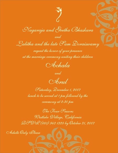 Indian Wedding Invitation Wording Samples Wordings And Messages
