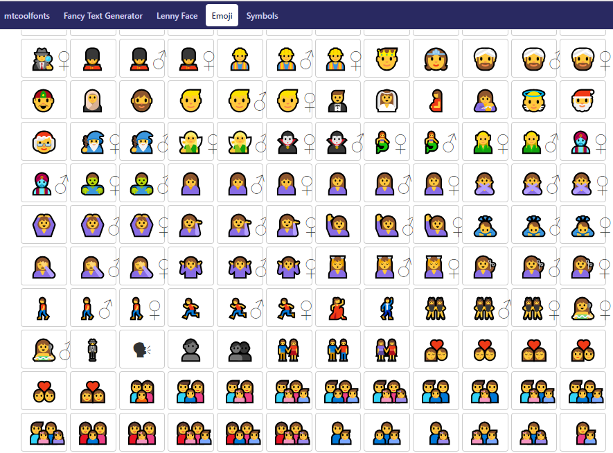 Text Faces Symbols List