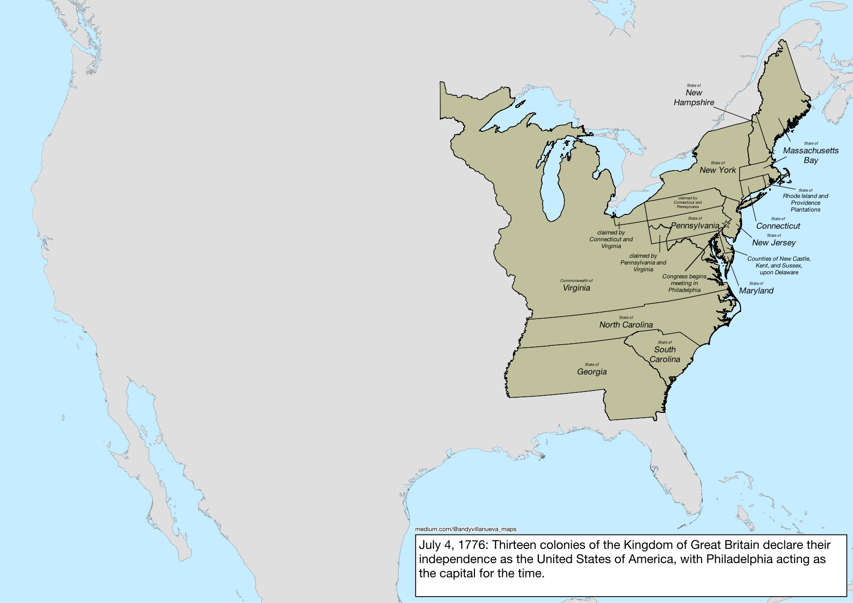Map Of Colonies In 1776 Original 13 States