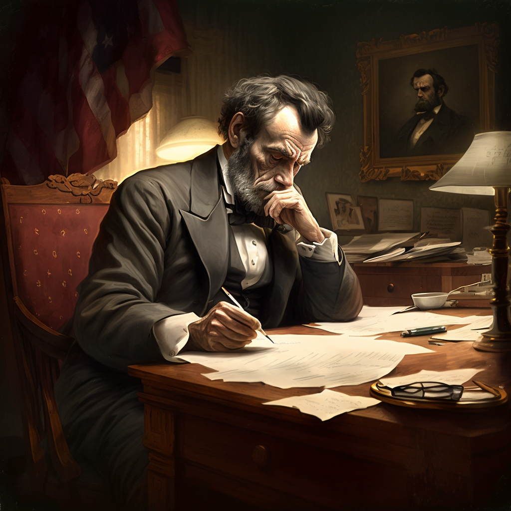 Abraham Lincoln Standing At A Desk