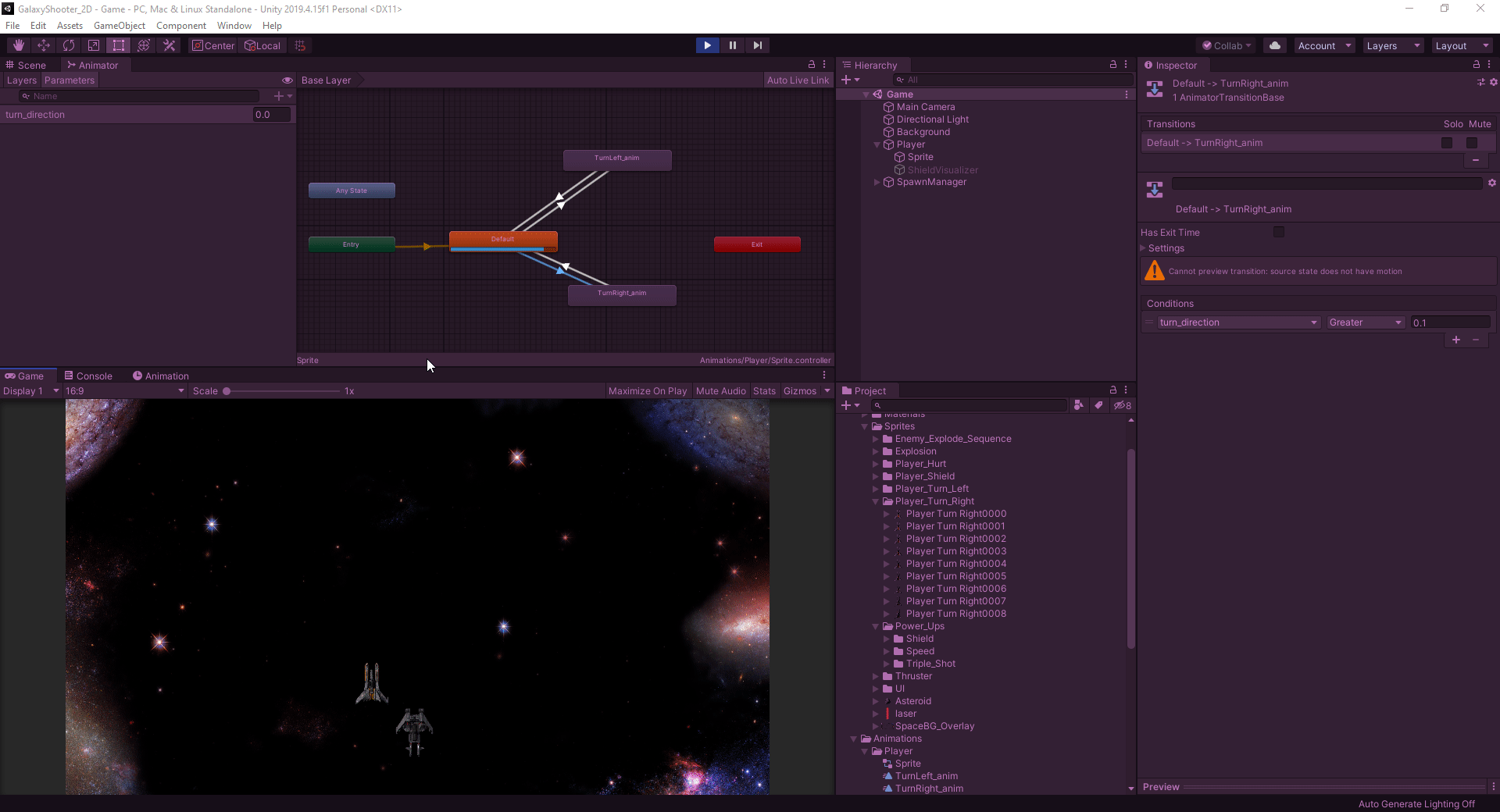 29 Player Turn Leftright Animation By Yshu Unity2d Game Galaxy Shooter Dev Log Medium