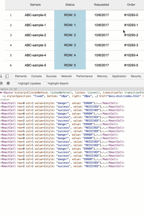 Rendering React Elements Into Infinite Scrollable Tables Using The Least Recently Used Lru