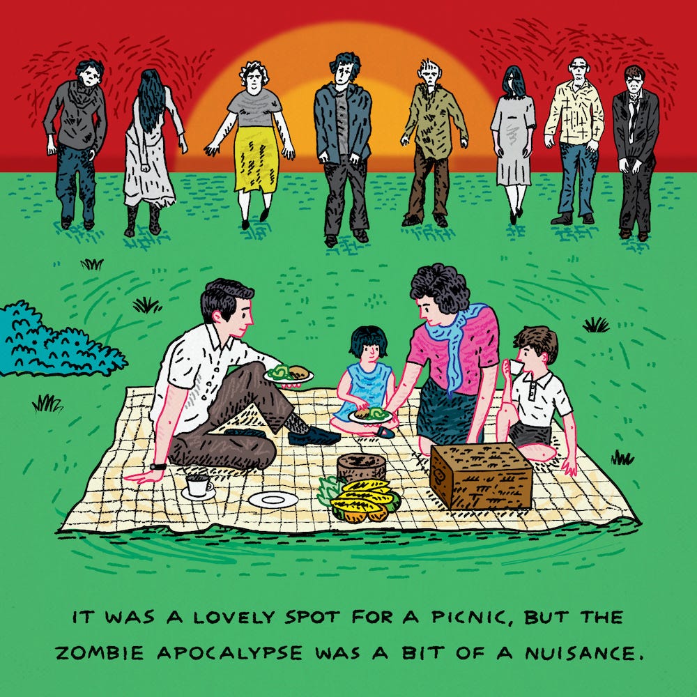 Apocalyptic Picnic. single panel comic #1 | by Oliver Lake | Medium