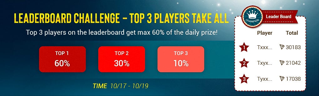 Leaderboard Challenge — Top 3 players take all | by Tron Jack | Medium