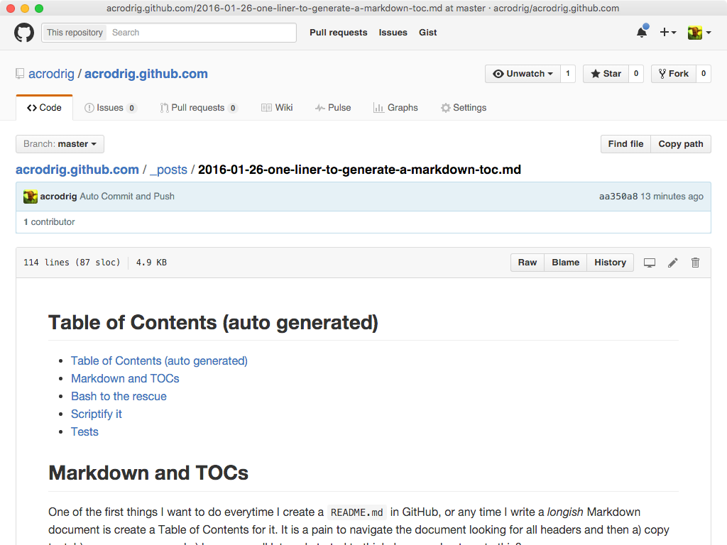 One liner to generate a Markdown TOC | by Andres Rodriguez | Medium