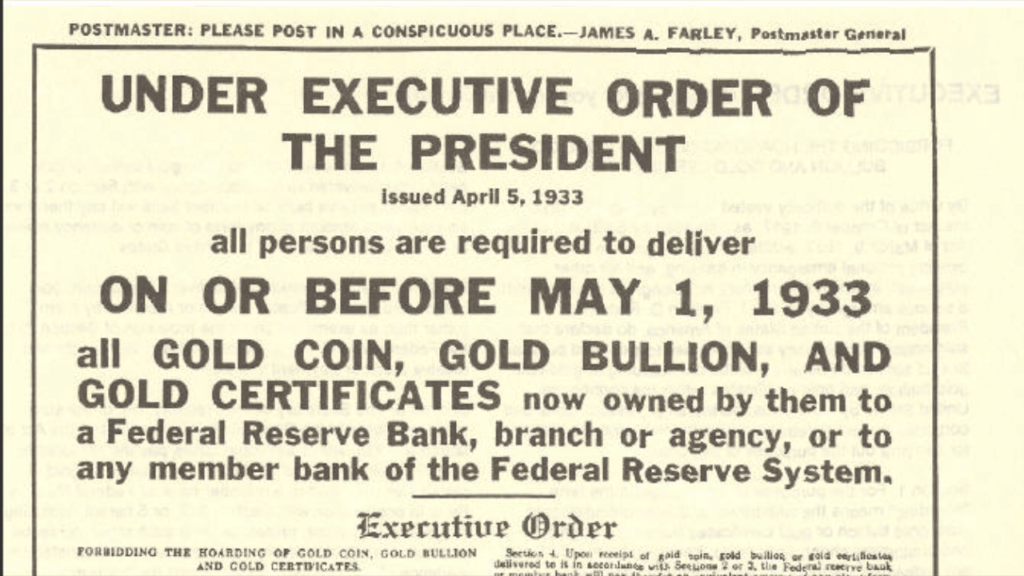 FDR Executive Order 6102 Of 1933 The Gold Reserve Act By Bullion TP