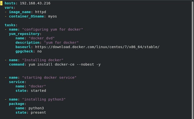 Configure docker and apache HTTPD webserver using ansible