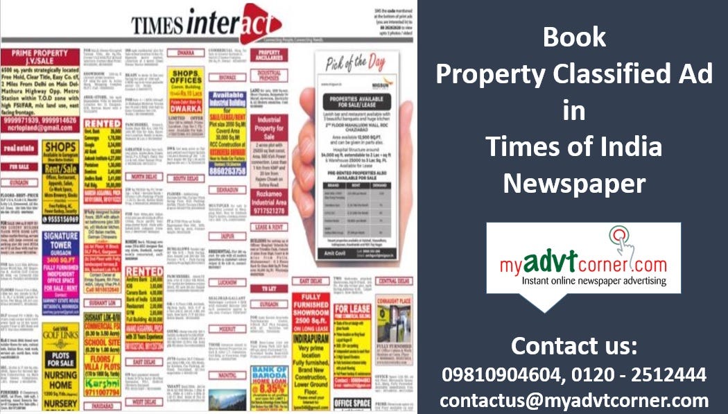 PROPERTY AD IN NEWSPAPER; FOR BEST PROPERTY DEAL | by Myadvtcorner.com ...