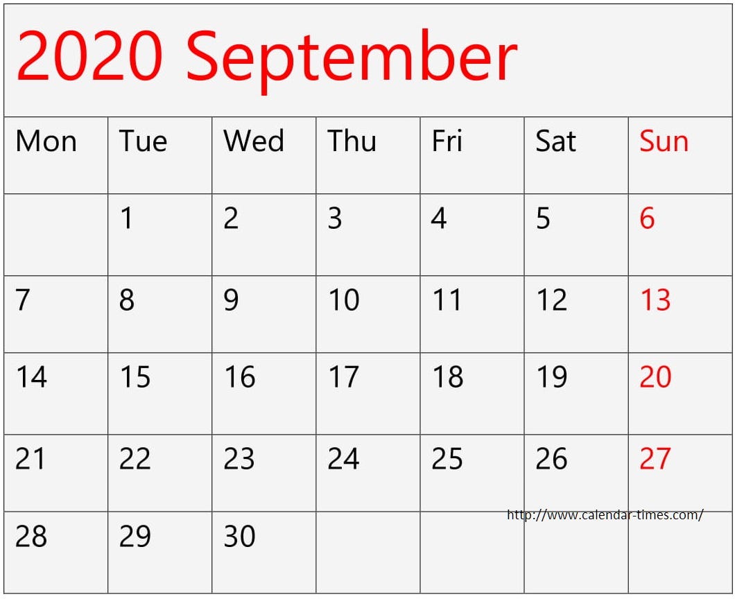 Free Printable September 2020 Calendar | by Calendartime | Medium