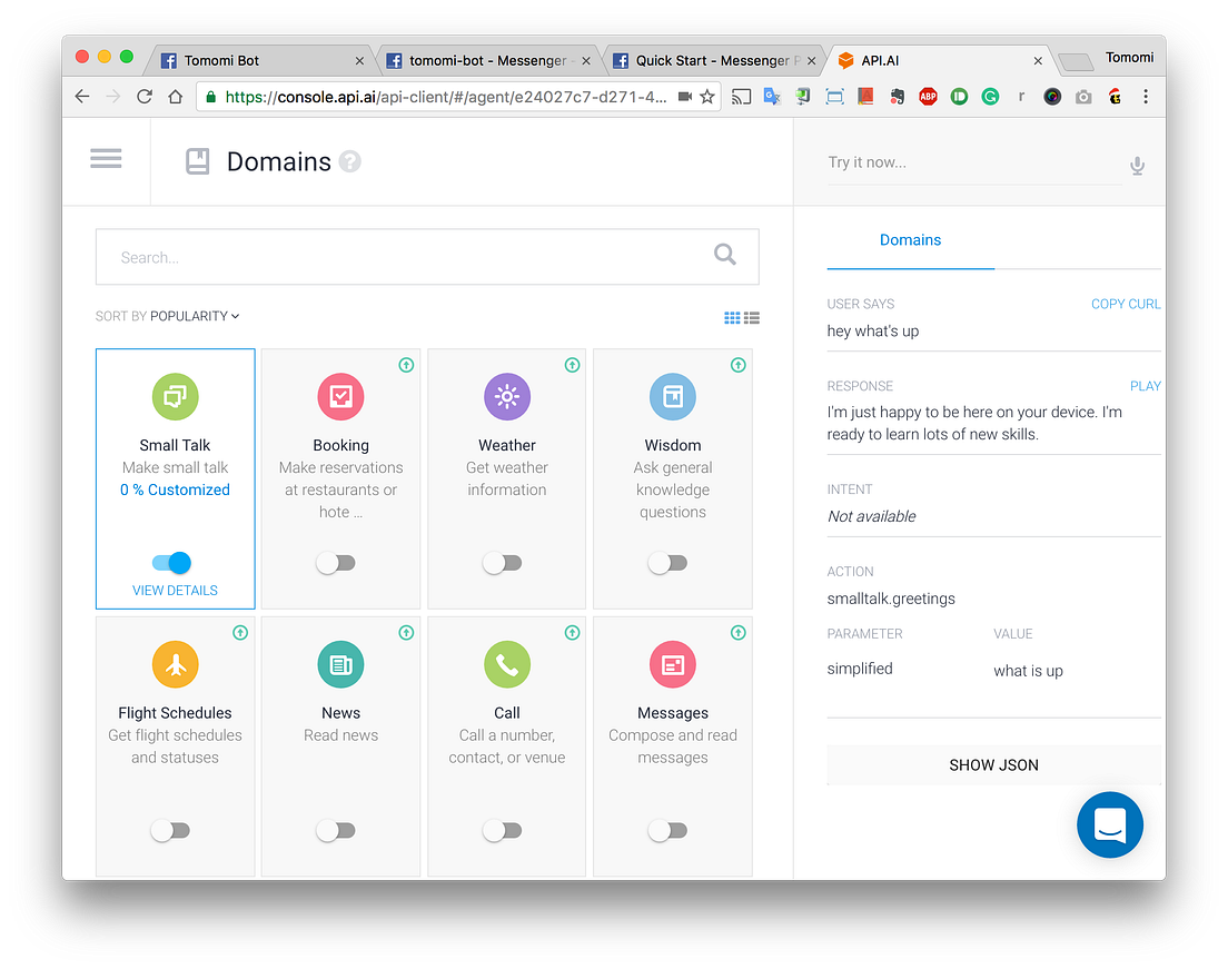 Creating a Simple Facebook Messenger AI Bot with API.ai in Node.js | by Tomomi Imura | Dev Tutorials