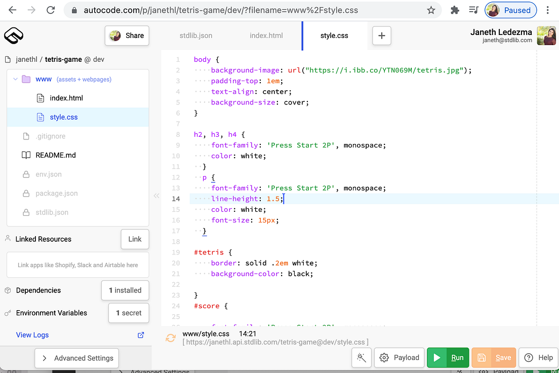 Build A Tetris Game With Html Canvas Css And Javascript On Autocode
