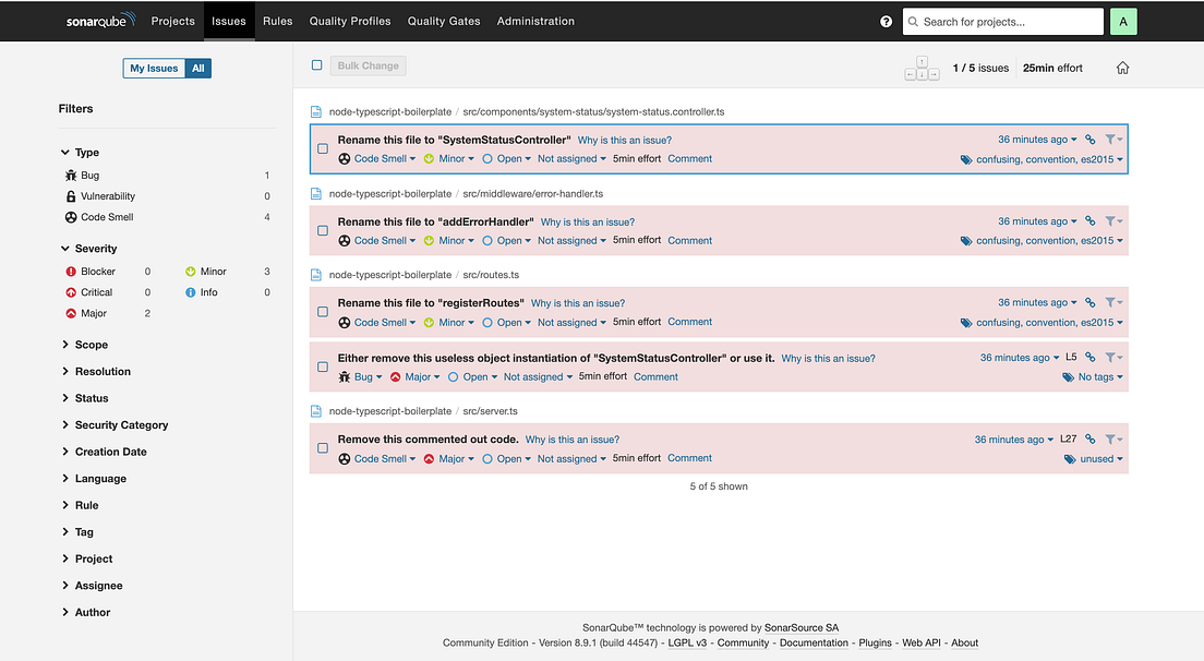Static Code Analysis for Node.js and TypeScript Project using SonarQube ...