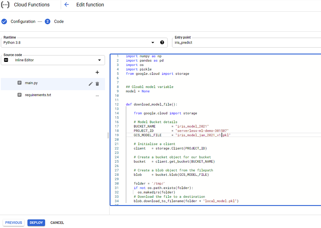 Machine Learning Model as a Serverless Endpoint using Google Cloud Functions | by Saed Hussain ...