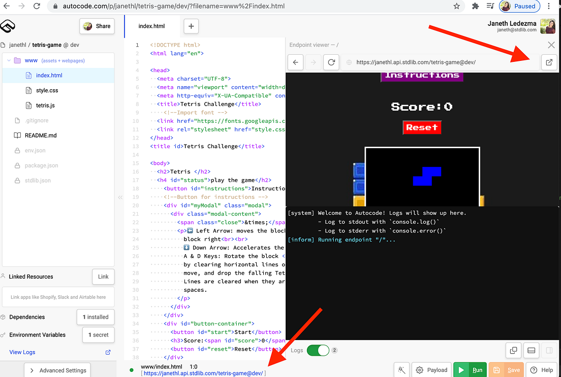 Build a Tetris game with HTML Canvas, CSS, and JavaScript on Autocode | by Janeth Ledezma ...