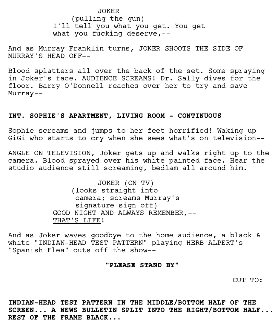 Script to Screen: “Joker”. Joker kills Murray on live TV in the… | by ...