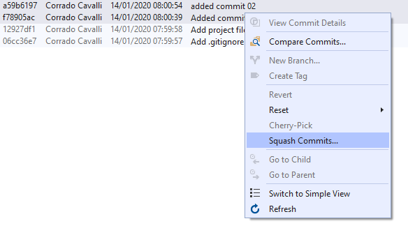 Squash commits in Visual Studio. Yes, you can do it… | by Corrado Cavalli | Corrado Cavalli | Medium