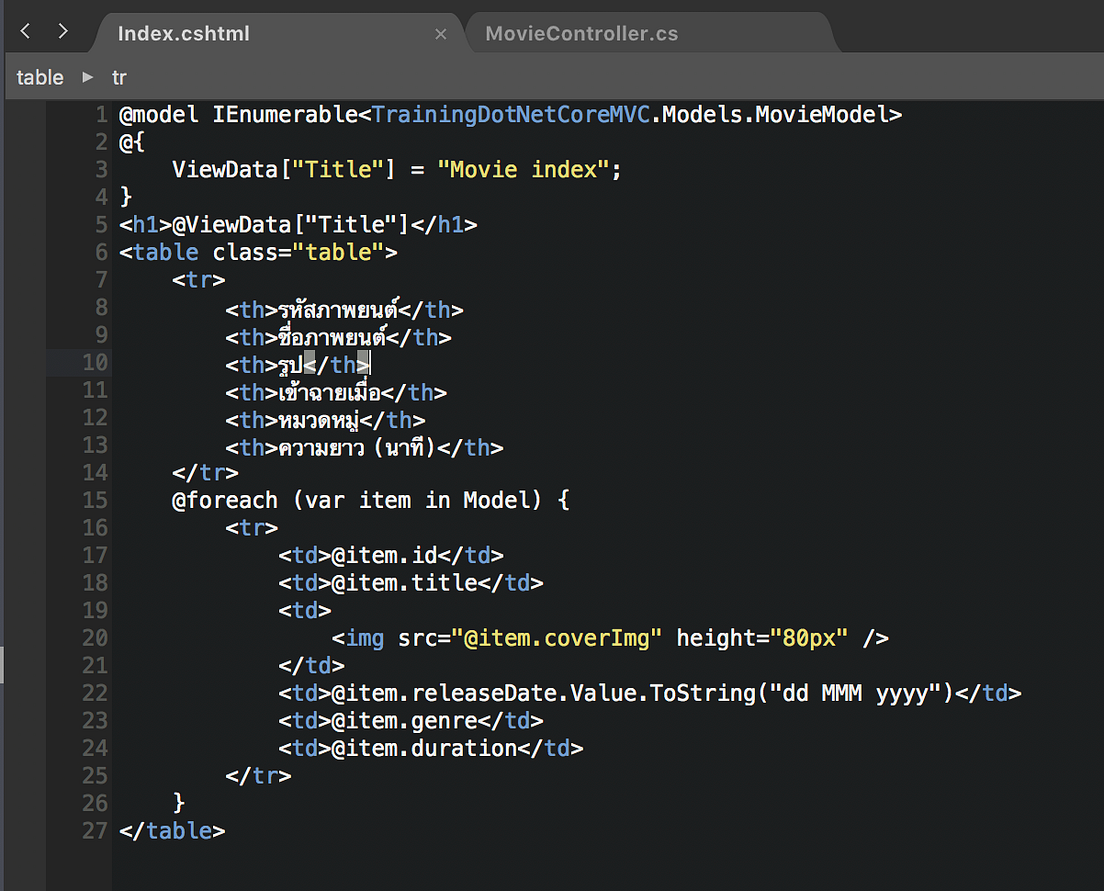 Aspnet Core Mvc Workshop02 การ Select ข้อมูลจาก Database ด้วย Model และแสดงข้อมูลด้วย Table