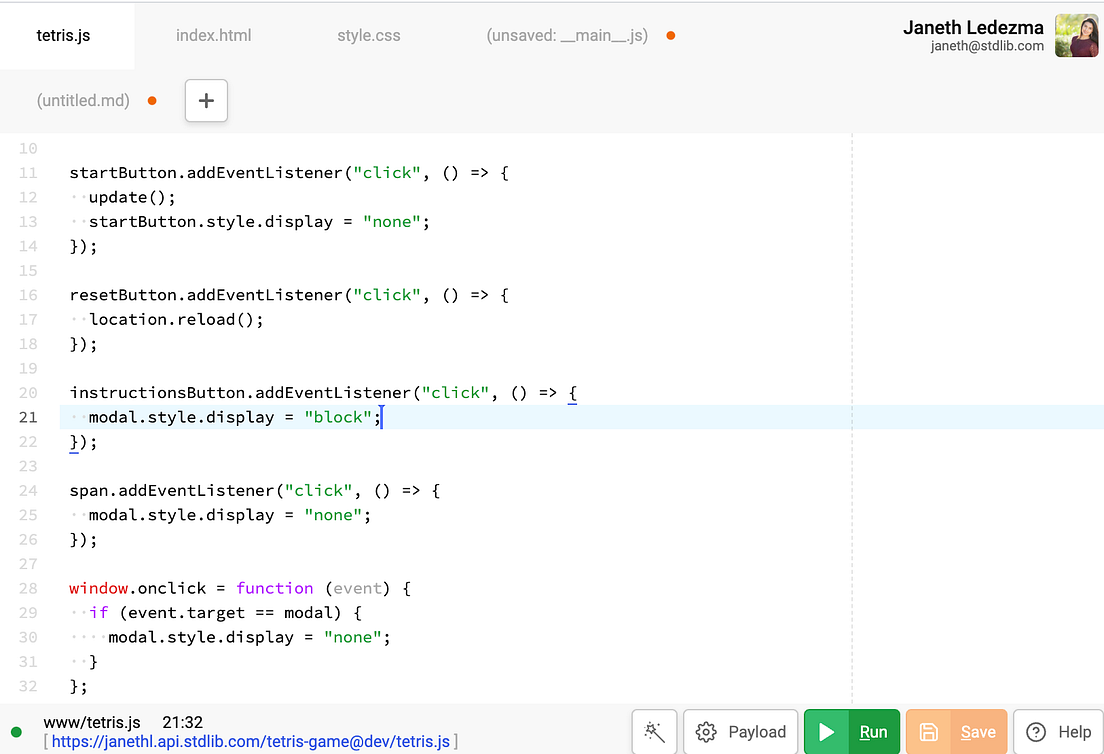 Build a Tetris game with HTML Canvas, CSS, and JavaScript on Autocode | by Janeth Ledezma ...