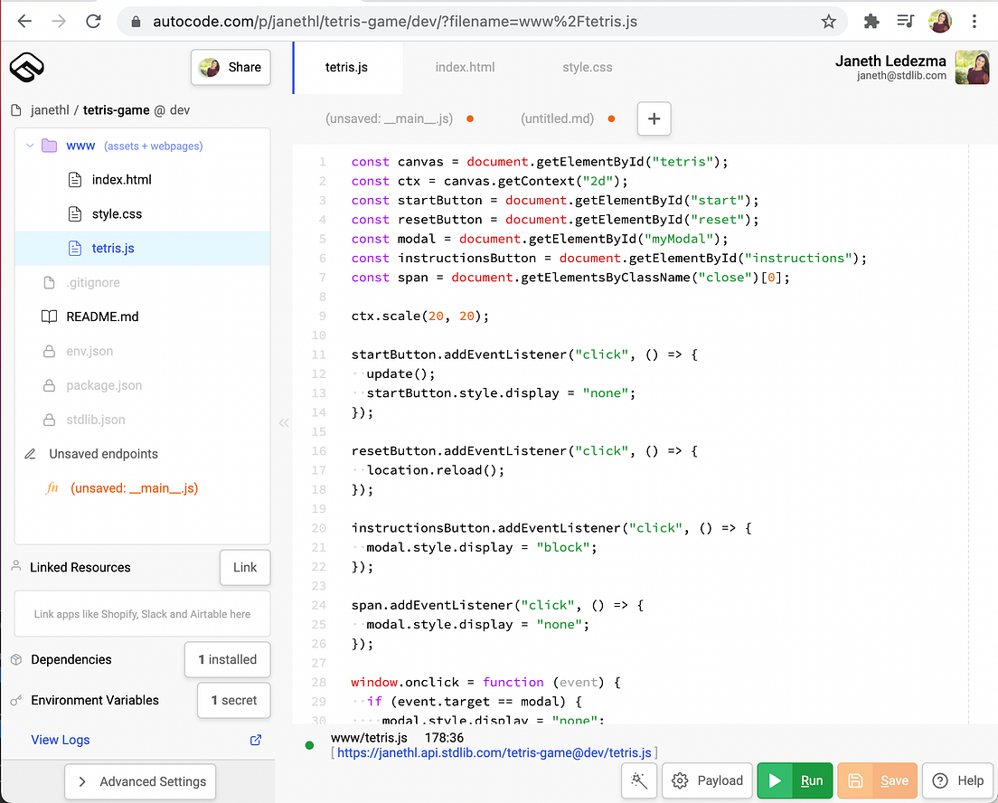 Build a Tetris game with HTML Canvas, CSS, and JavaScript on Autocode | by Janeth Ledezma ...
