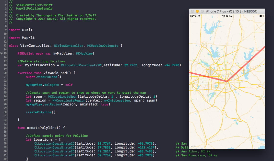 [iOS] Draw Polyline via Mapkit in Swift | by Thanongsine Chantakham | DEVZY | Medium