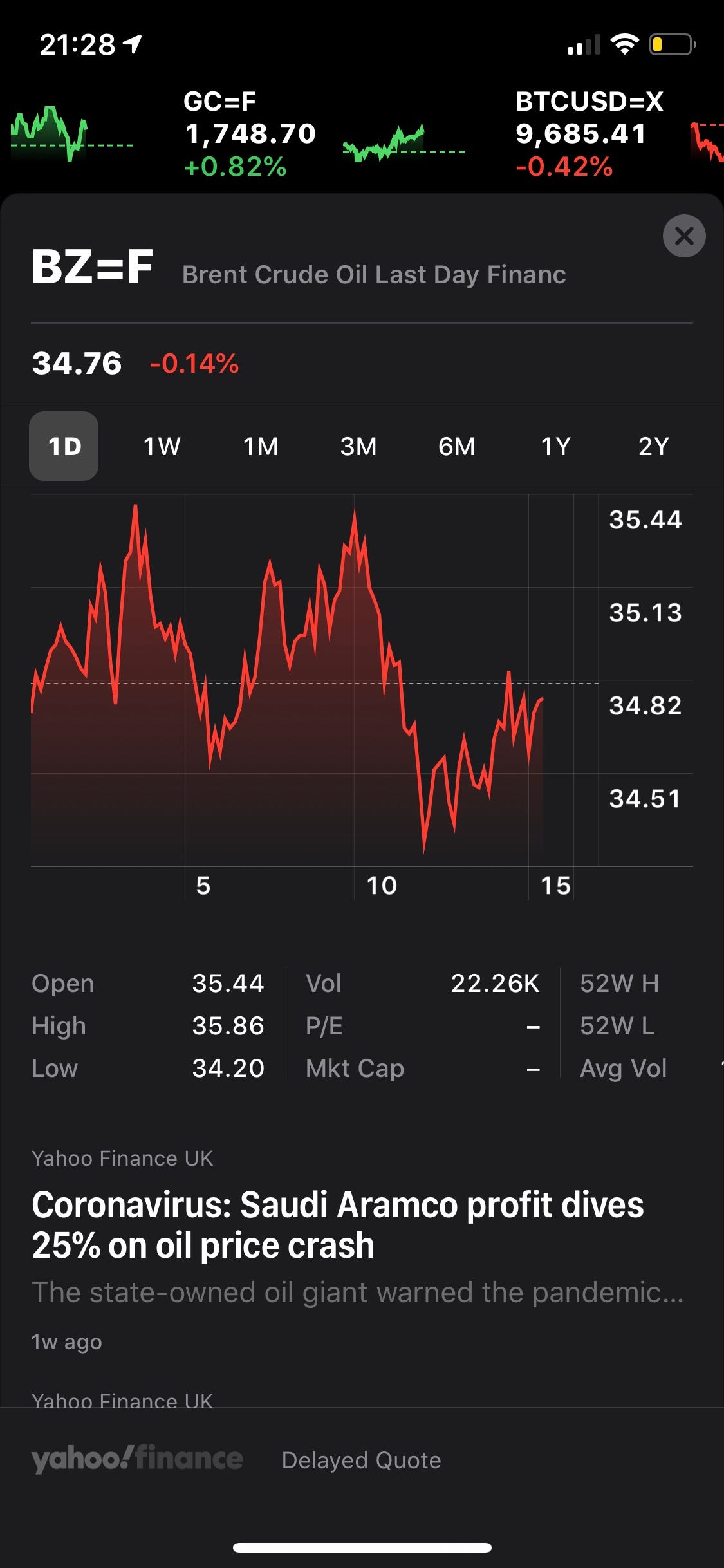 Brent Crude Oil price ticker on apple stock app | by Suvichak | Medium