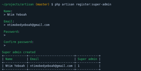 How to write an artisan command in Laravel to register a super admin ...