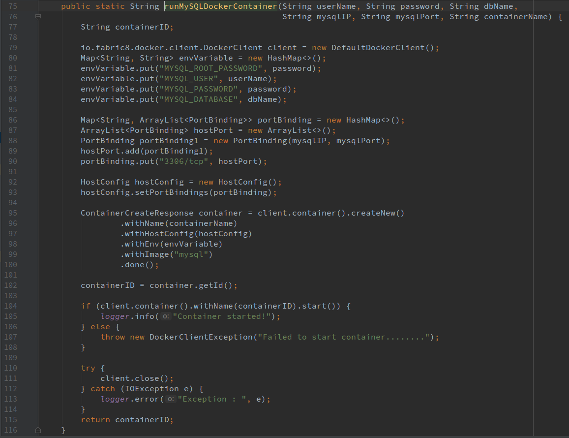 How to use fabric8io/docker-client to create a mysql docker container ...