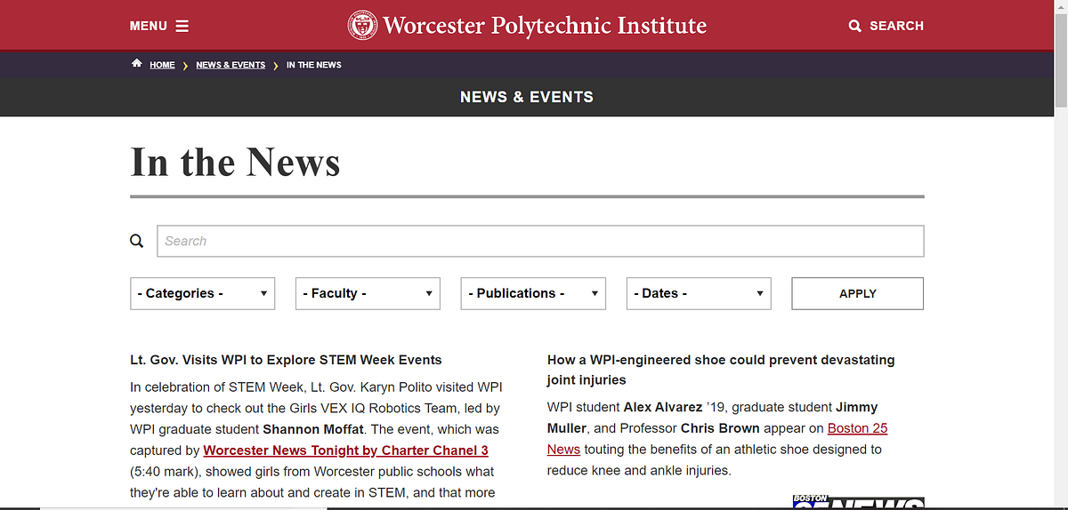 Good WPI Web Page. I chose this web page as my example of… | by jack Hogan | Medium