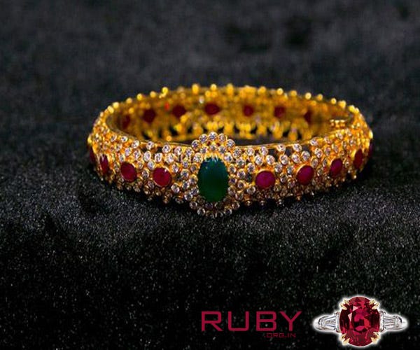 Ruby stone bangle with emerald. Gorgeous gold bangle studded with… | by ...