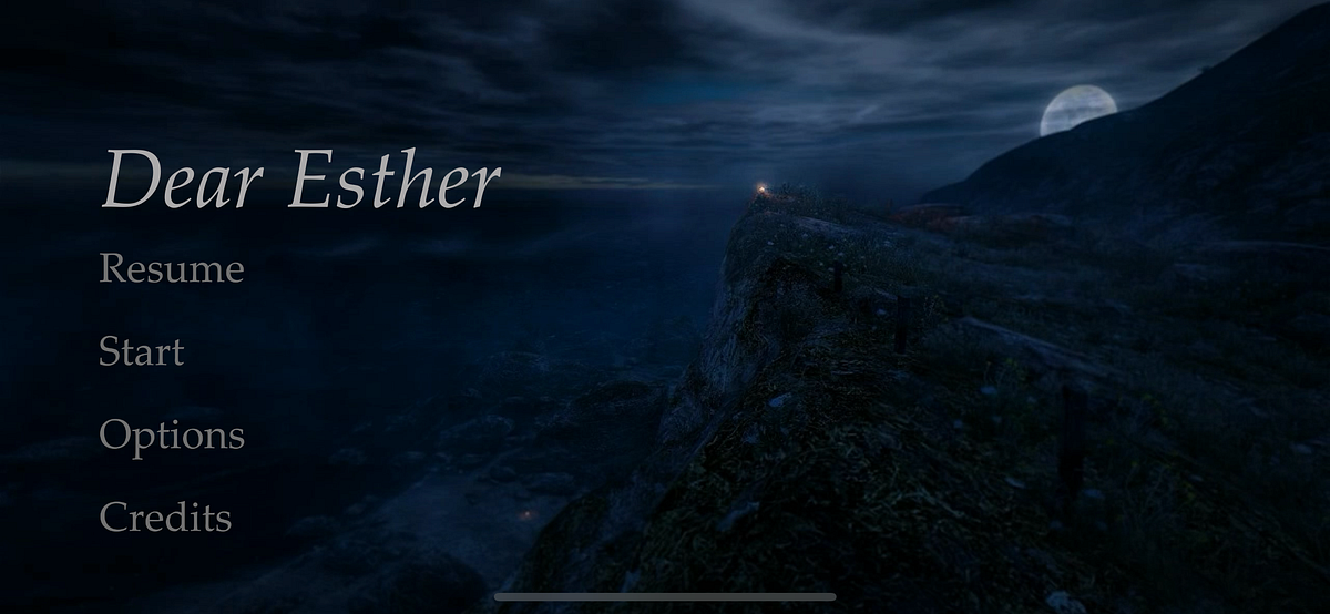 Critical Play: Dear Esther. Dear Esther is a walking simulator game ...
