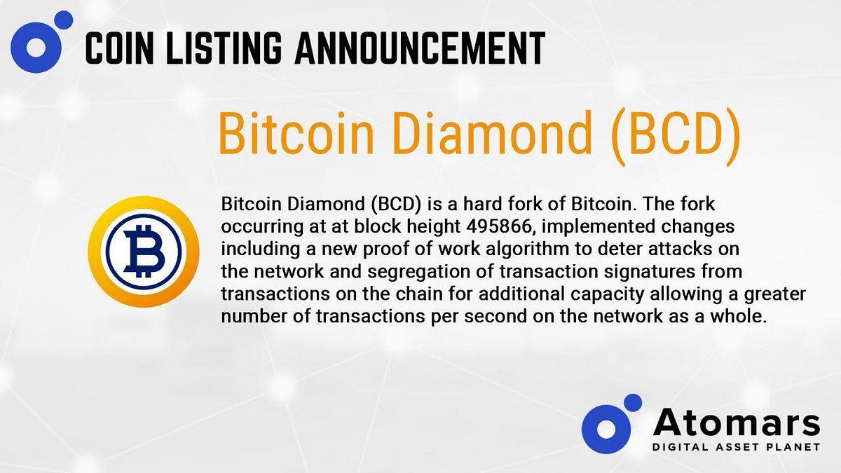 Bitcoin Diamond (BCD) gets listed on Atomars Exchange! | by Jordan ...