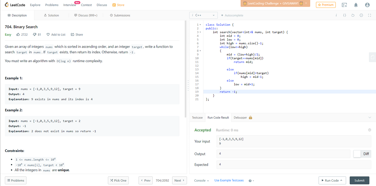 704. Binary Search. (LeetCode easy problem) | by Sukanya Bharati | Nerd ...