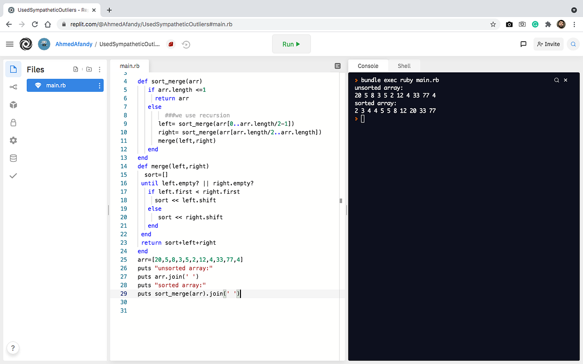 Merge sort by ruby language. Ruby is simplest language and easy to ...