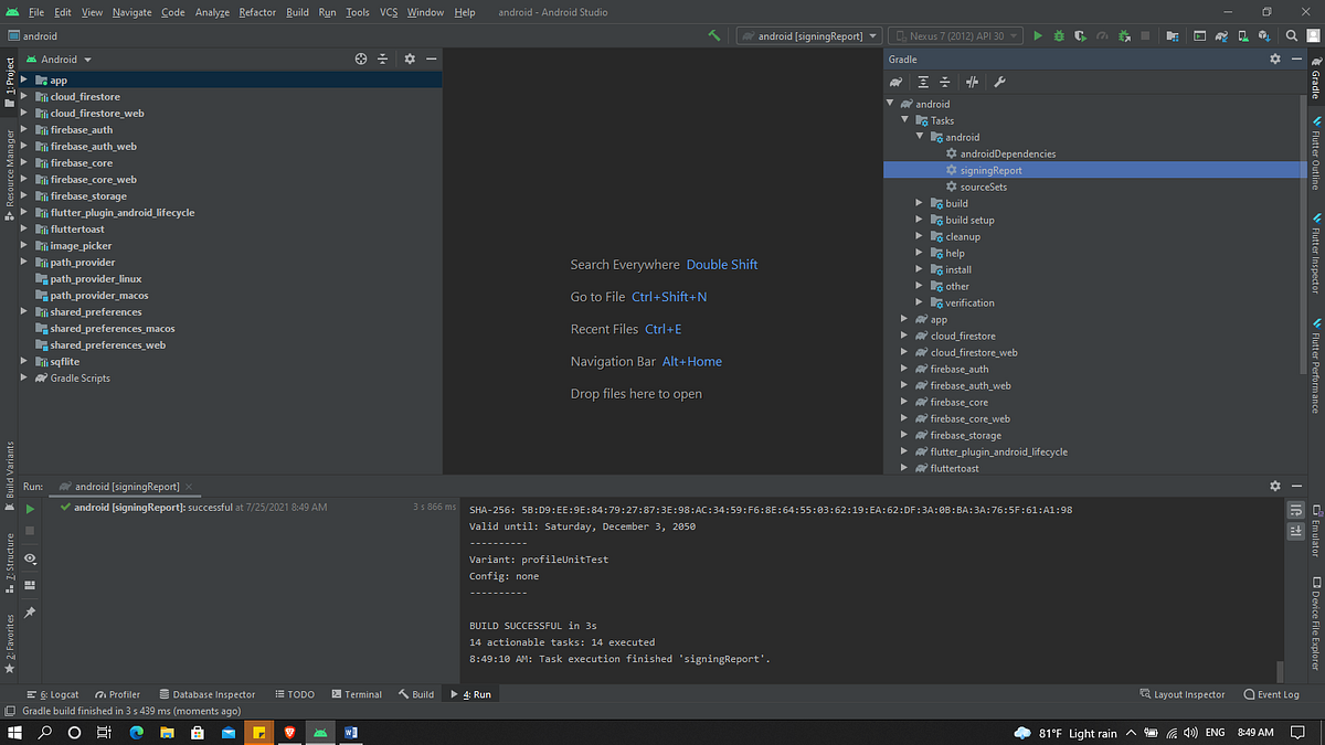 How to find android SHA1 and SHA256 keys in your flutter application project. | by Avishka ...