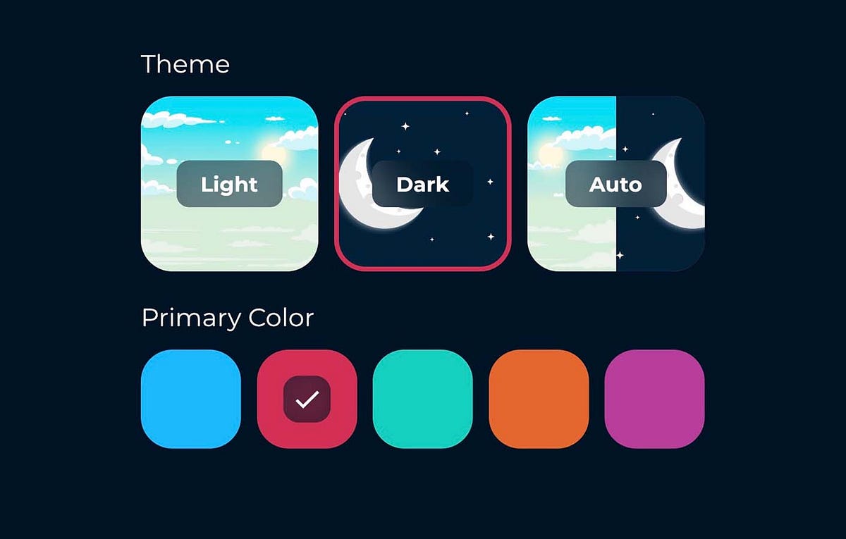 Create a Theme and Primary Color Switcher For Your Flutter App Using ... Create a Theme and Primary Color Switcher For Your Flutter App Using ...