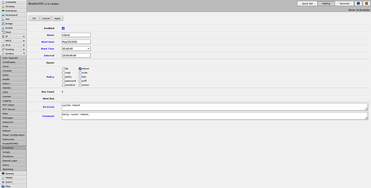 How To Automatically Reboot Your Mikrotik Router Medium 8545