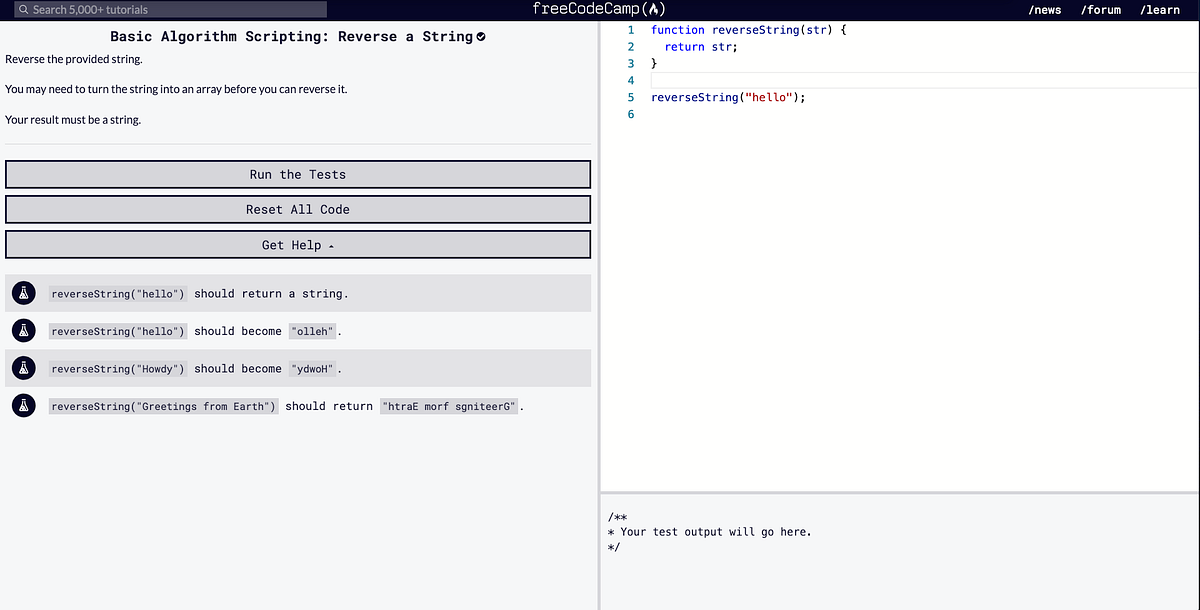 FCC Algorithm Challenges / Reverse a String | by Viren Bhagat | Medium