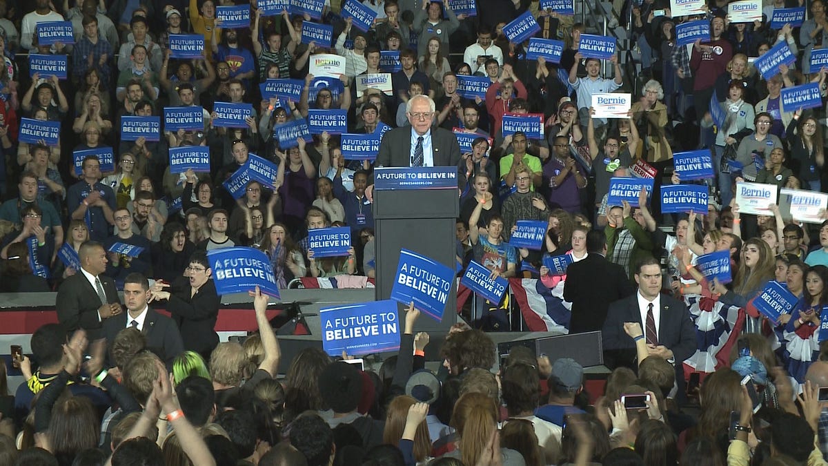 Here are some scenes of the crowds at rallies for Bernie Sanders during ...