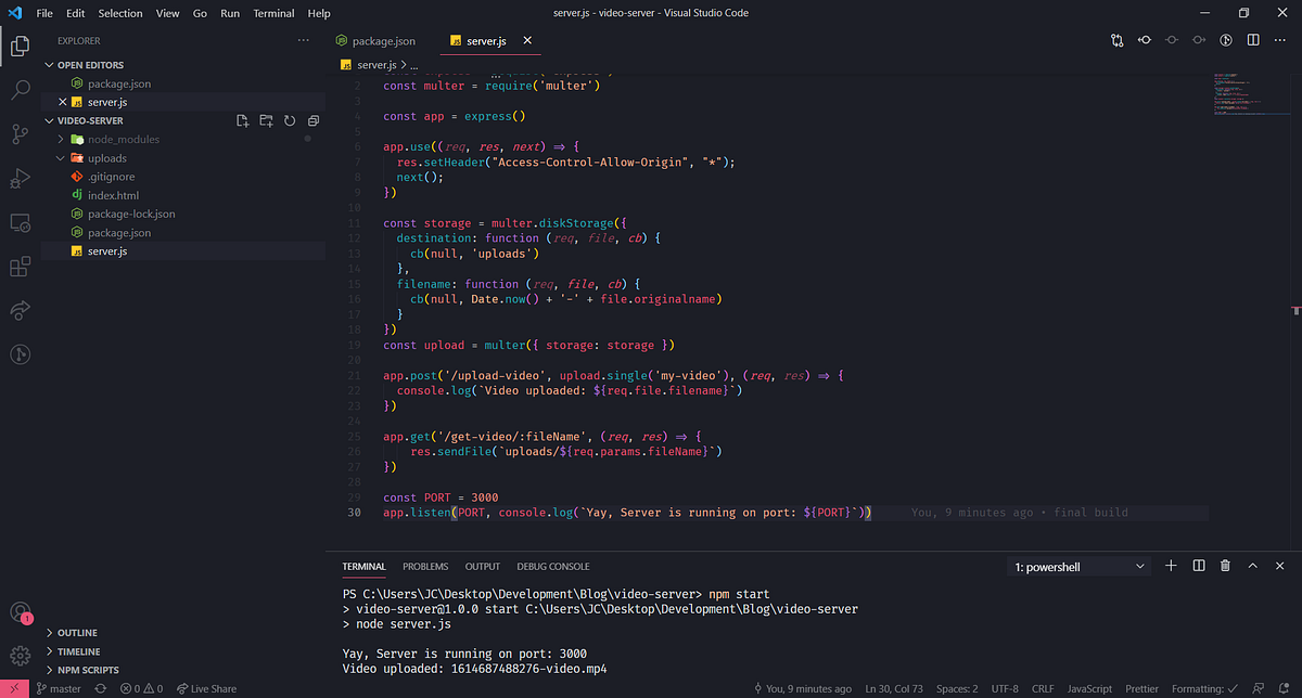 Easily store videos on your express server using multer. | by JC.log ...