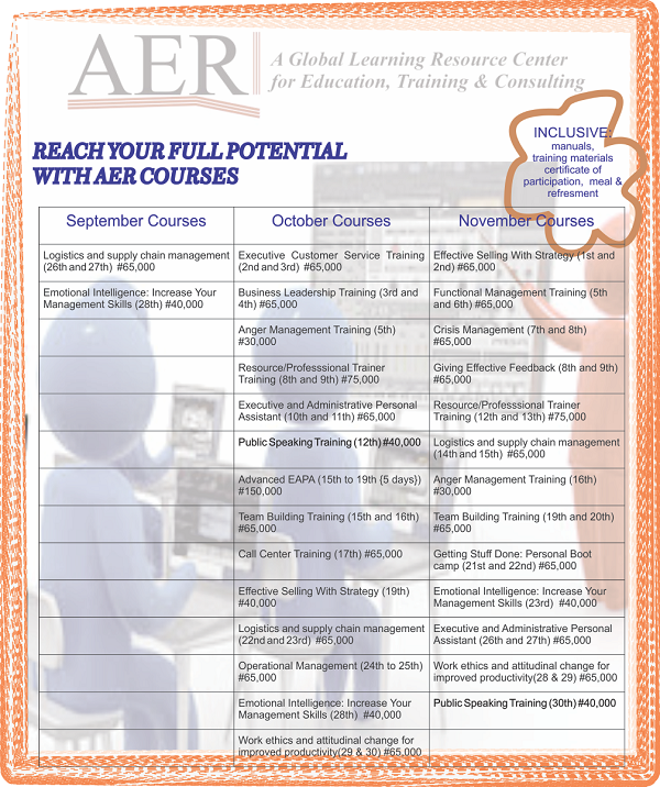 INTRODUCTION OF AER TRAINING AND PROFESSIONAL DEVELOPMENT COURSES | by ...