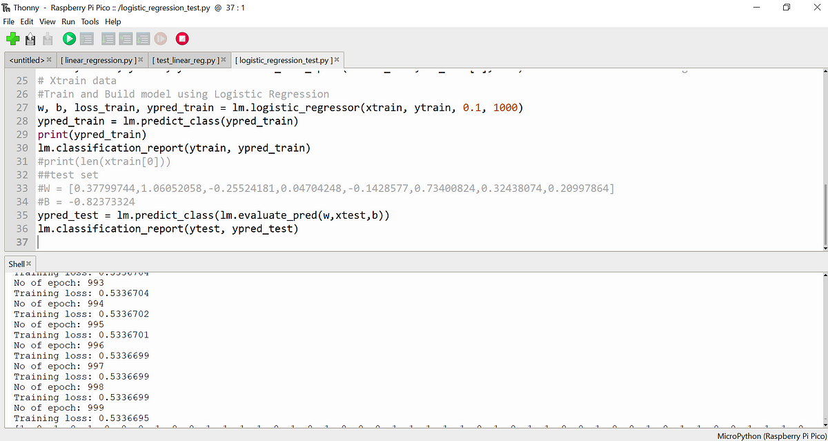 Logistic Regression On Raspberry Pi Pico Using Micropython By Subir