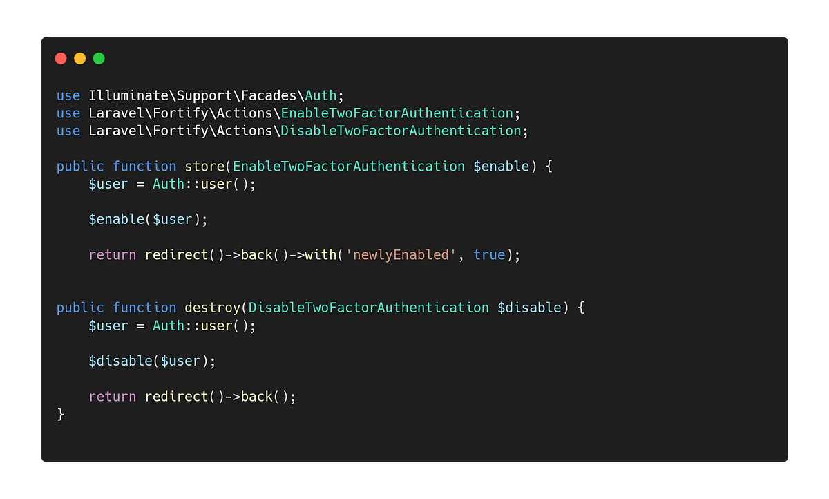 Customising Laravel Fortify 2FA methods | by Matt Gilpin | Medium