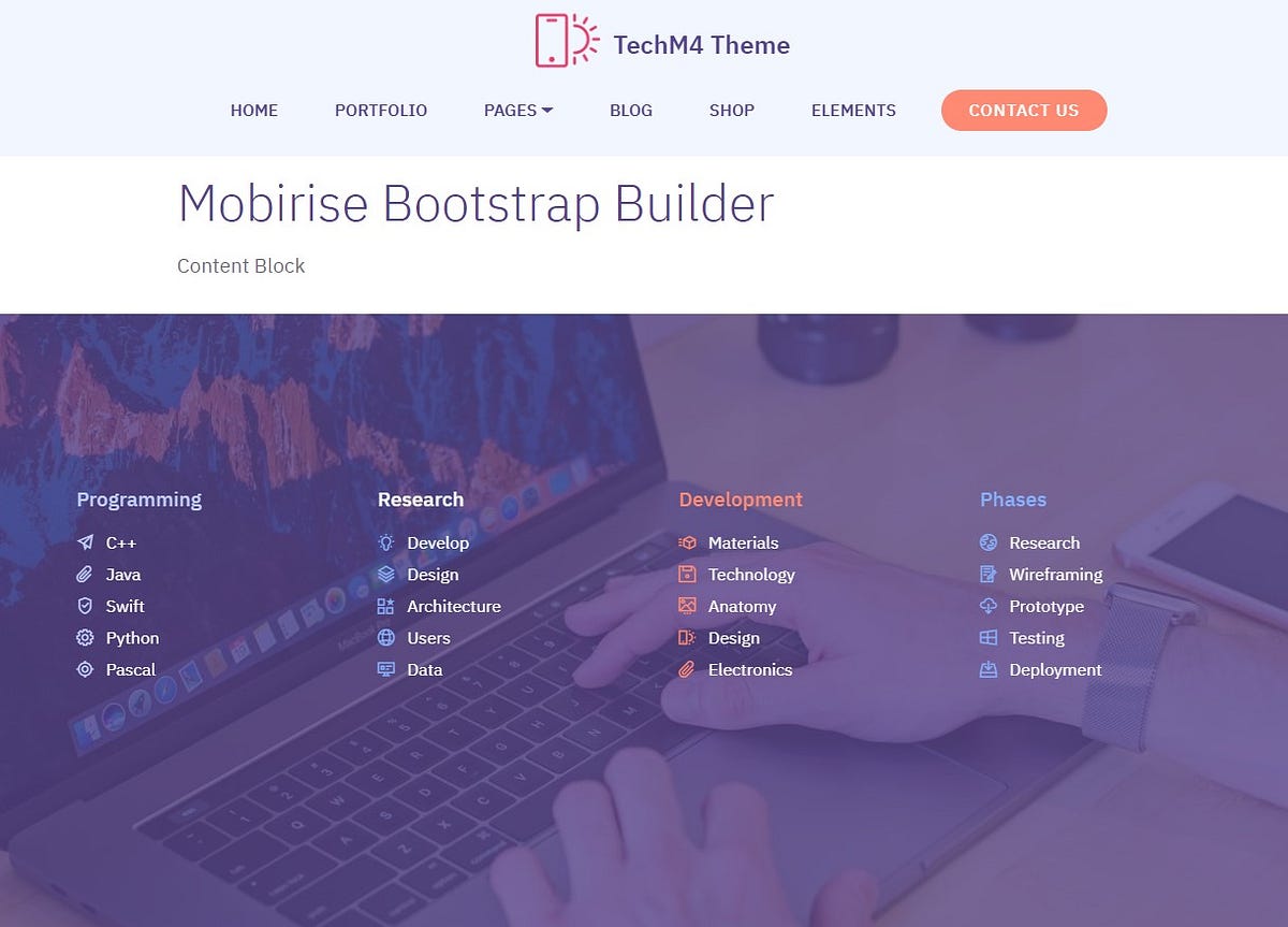 Mobirise Bootstrap Builder — Content Block TechM4 | by mobirise | Medium