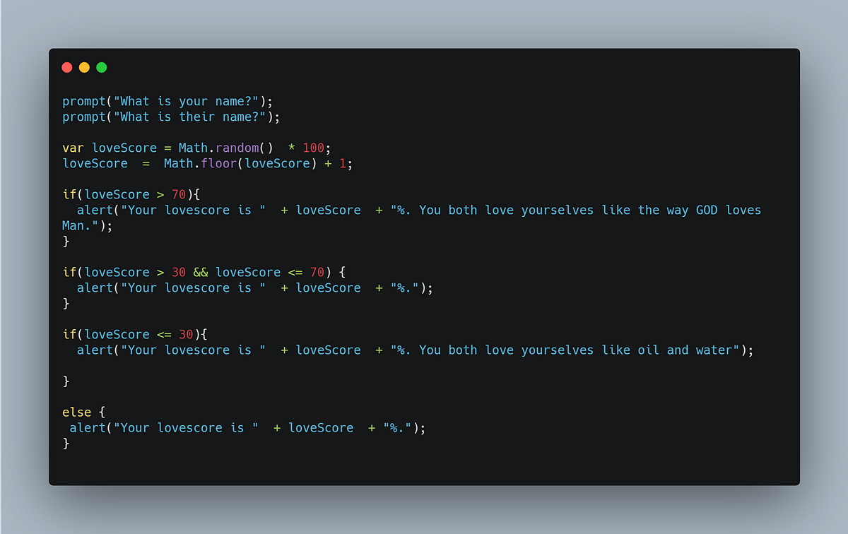 CREATING A LOVE💝 CALCULATOR WITH JAVASCRIPT. | by Lucky Ubaru | Medium