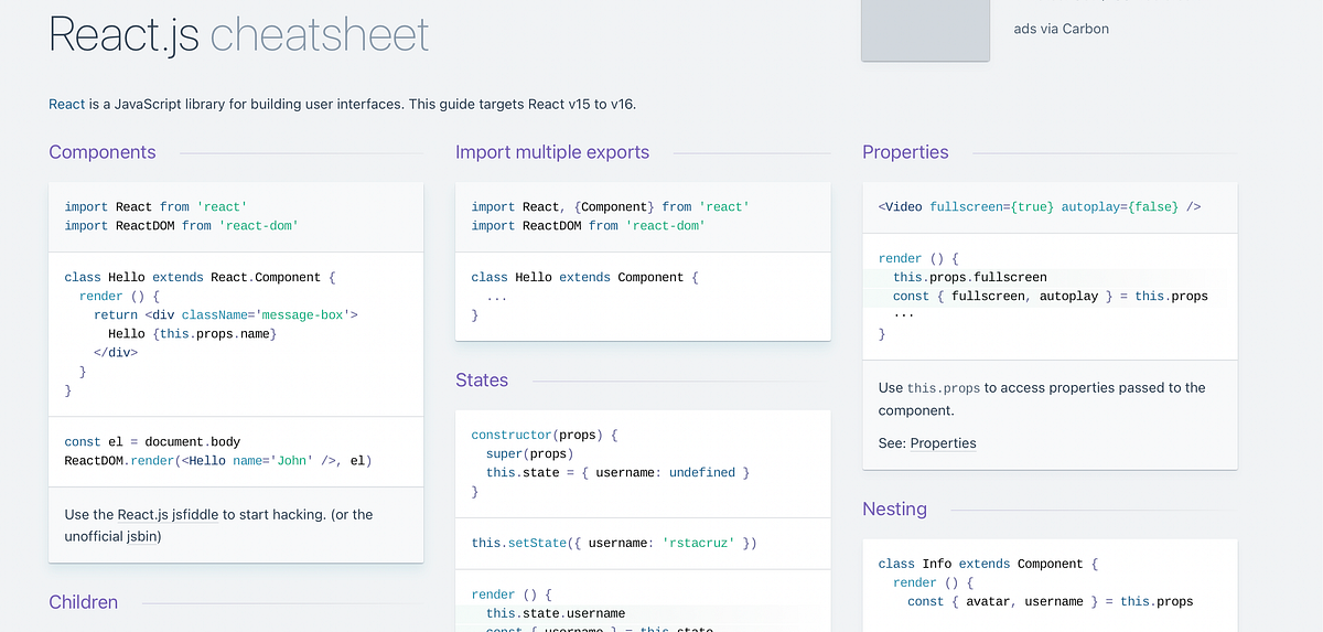The best React.JS cheat sheet. Welcome back! As some of you may know… | by Manpreet Singh | Medium