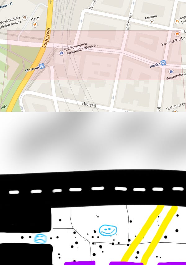 Psychogeographical excursion. My task was to go out to the streets of ...