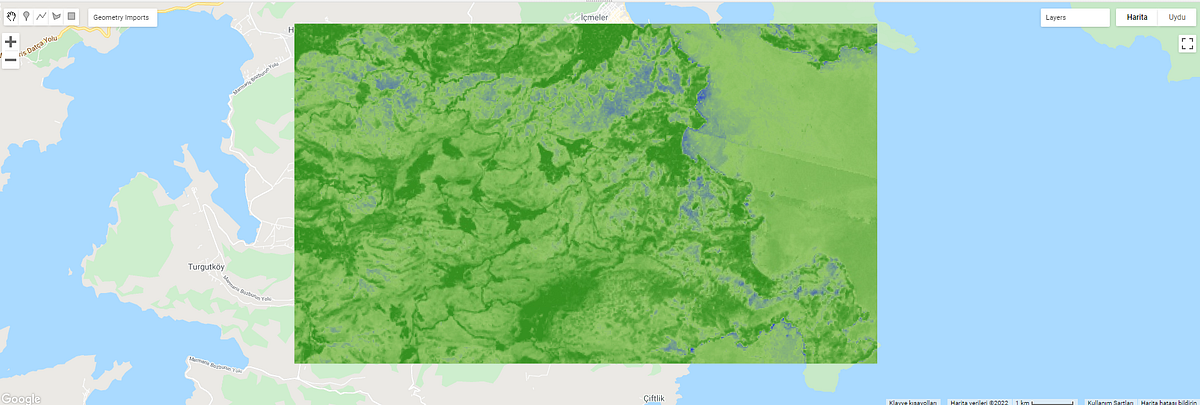 NDVI displaying using Landsat images in Google Earth Engine | by Ezgi Tukel | Medium