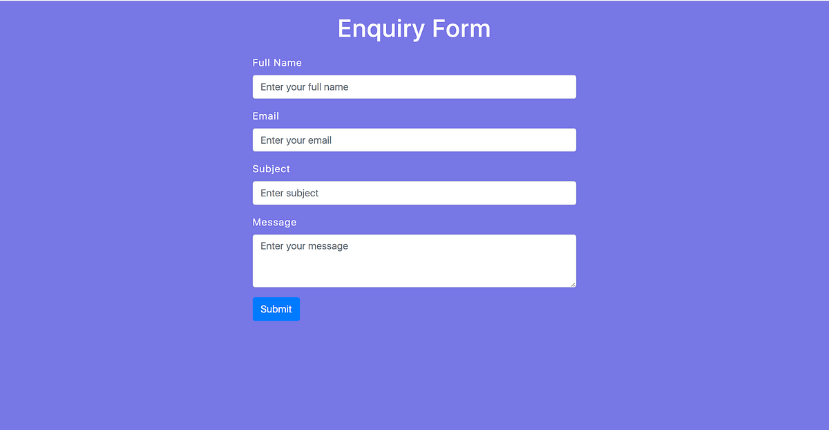 Create an enquiry form in React and send email using Nodejs | by Yogesh ...
