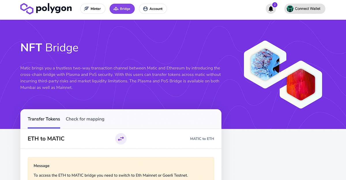 Polygon NFT Bridge to transfer token from Ethereum to Polygon and vice ...